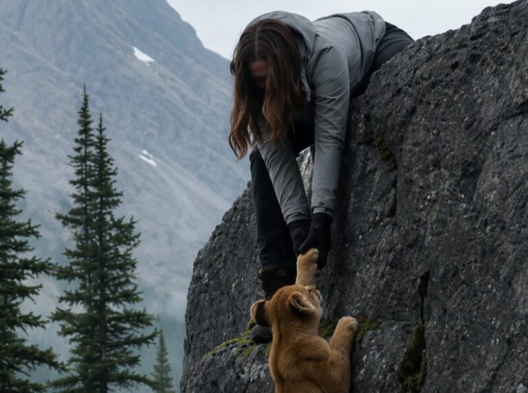 A young woman saved a lion cub that was hanging from the edge of a ...